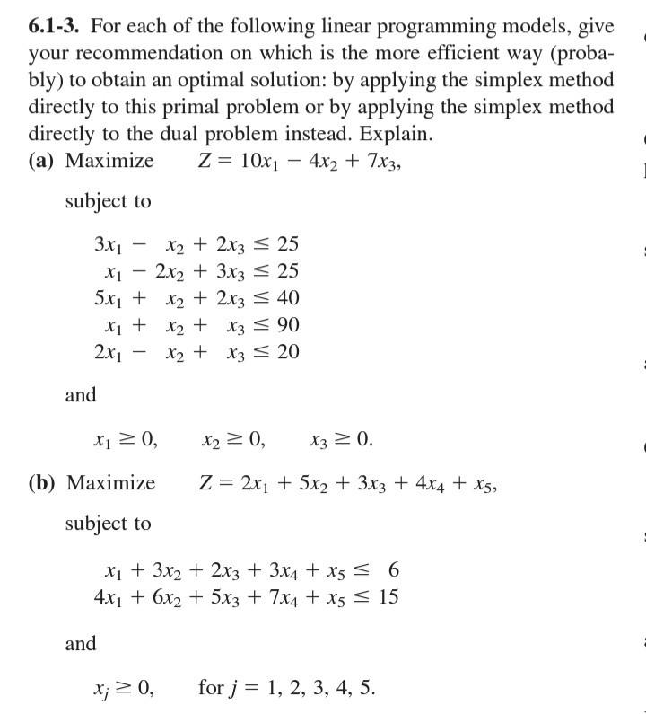Solved 6.1-3. For each of the following linear programming | Chegg.com