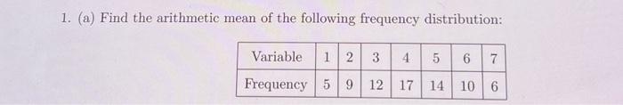 Solved 1. (a) Find the arithmetic mean of the following | Chegg.com