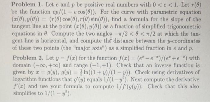Solved Problem 1. Let e and p be positive real numbers with | Chegg.com