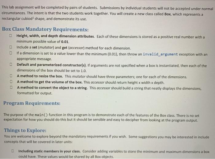 Solved This lab assignment will be completed by pairs of | Chegg.com