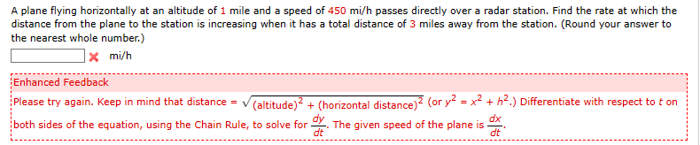 Solved A plane flying horizontally at an altitude of 1 ﻿mile | Chegg.com