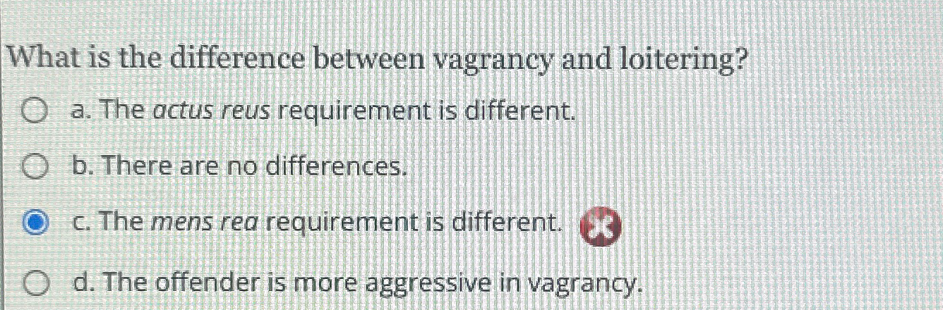 Solved What is the difference between vagrancy and | Chegg.com