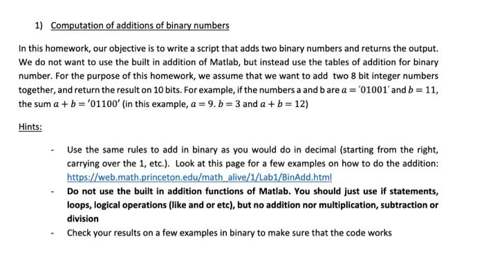 Solved 1 Computation Of Additions Of Binary Numbers In This