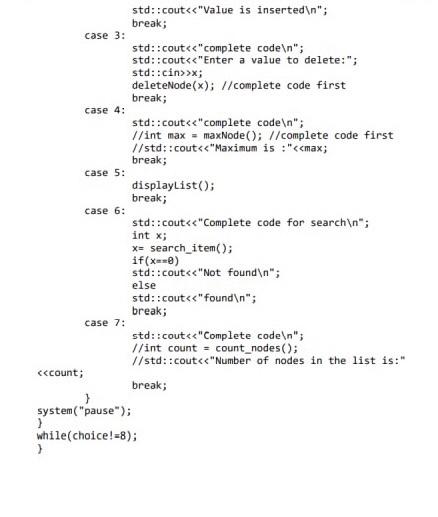 Solved break; case 4: std::cout