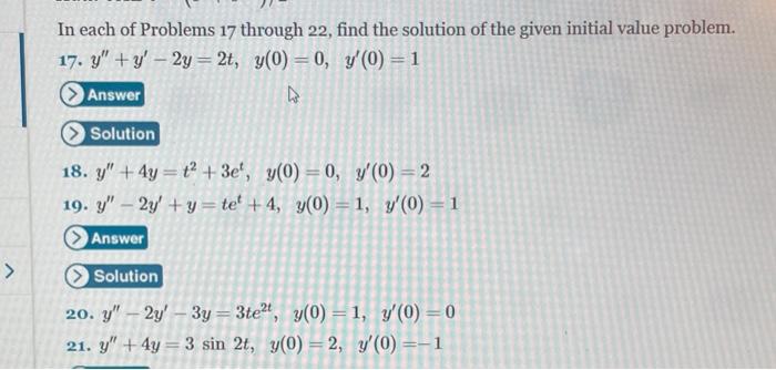 Solved In each of Problems 17 through 22, find the solution | Chegg.com