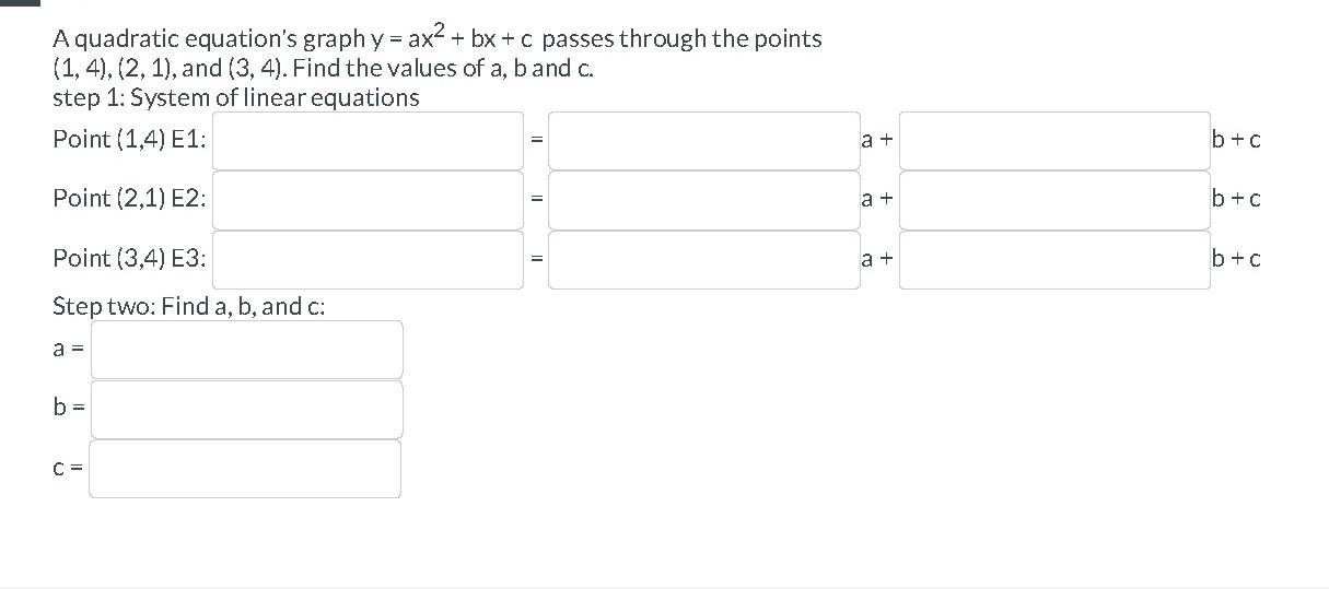 Solved A quadratic equation's graph y=ax2+bx+c ﻿passes | Chegg.com