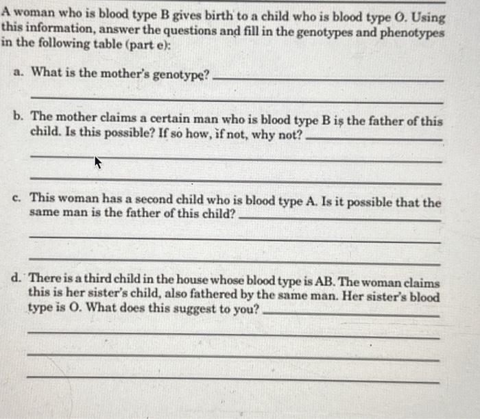 A woman who is blood type B gives birth to a child | Chegg.com
