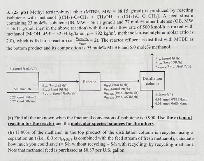 Solved 3. (25pts) Methyl tertiary-butyl ether (MTBE, MW | Chegg.com