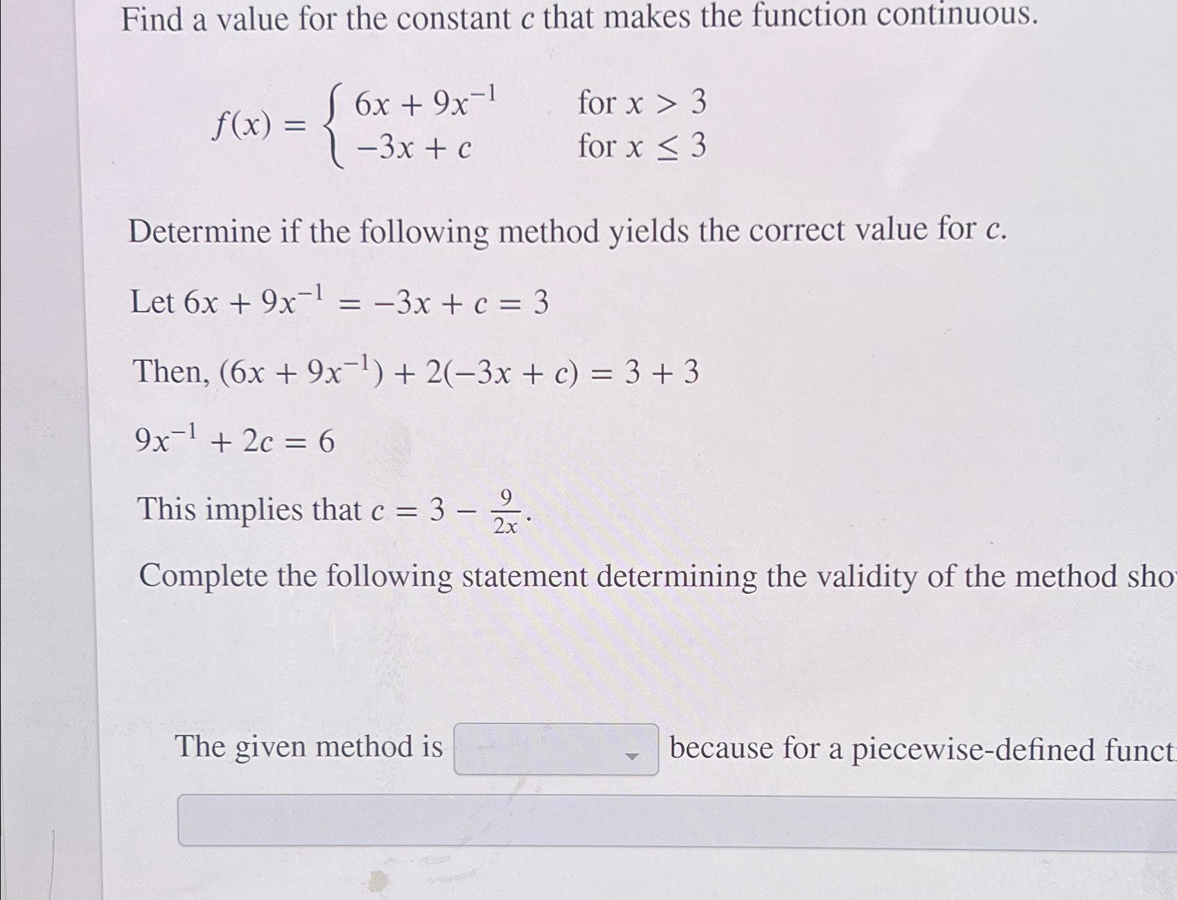 Solved Find a value for the constant c ﻿that makes the | Chegg.com