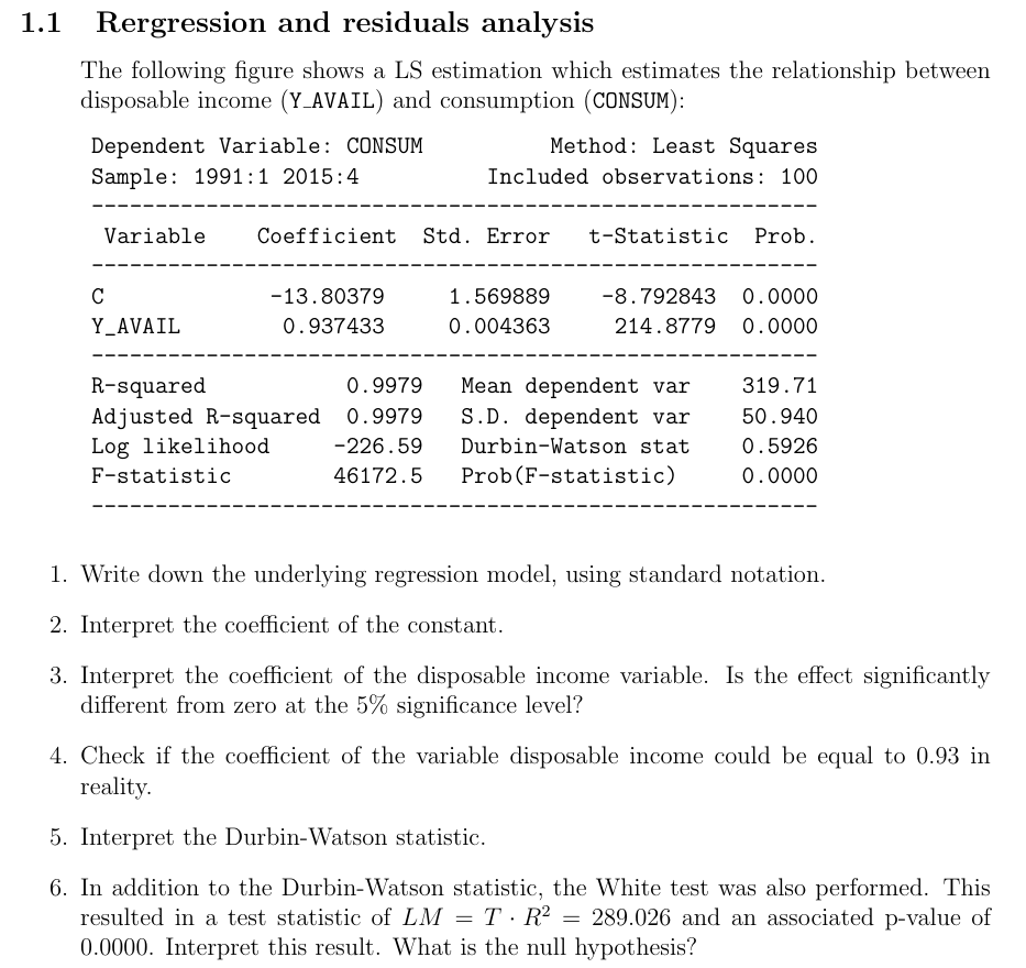 Solved 1 1 ﻿rergression And Residuals Analysisthe Following