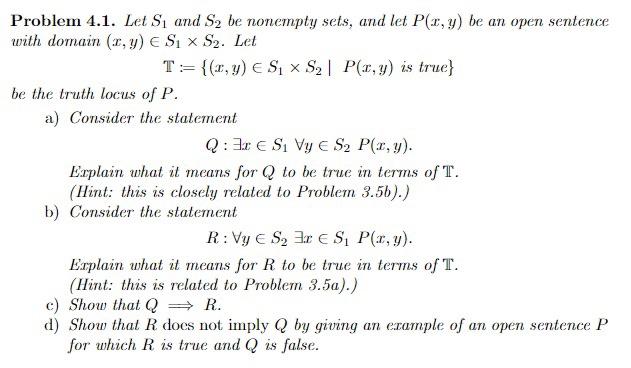 Solved Problem 4.1. Let S1 and S2 be nonempty sets, and let | Chegg.com