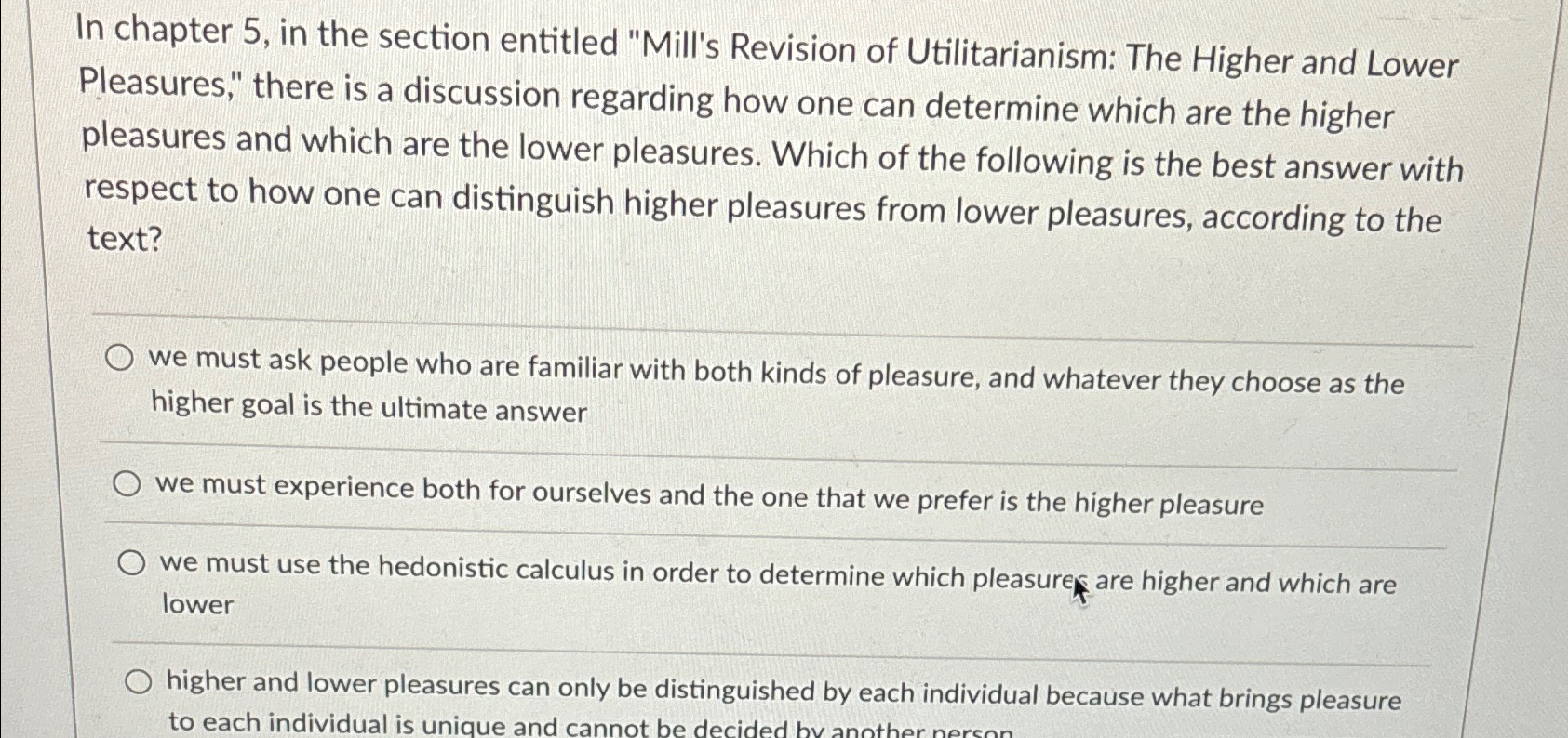 Solved In chapter 5, ﻿in the section entitled "Mill's | Chegg.com