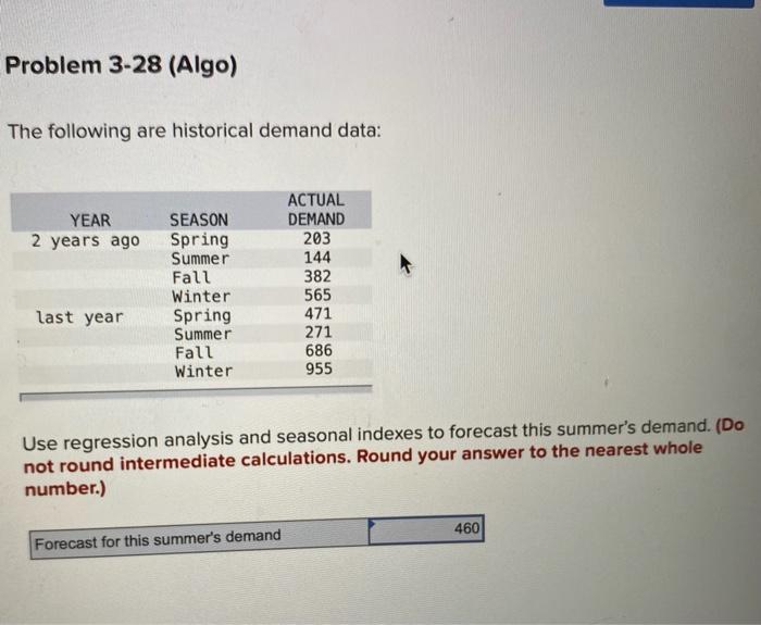 Solved Problem 3-28 (Algo) The following are historical | Chegg.com