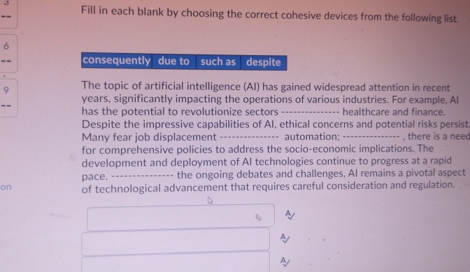 Solved Fill in each blank by choosing the correct cohesive | Chegg.com