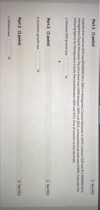 Solved Part 1 (1 point) See Hint Suppose that nominal GDP | Chegg.com