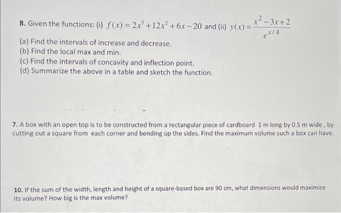 Solved 8. Given the functions: (i) f(x)=2x3+12x2+6x−20 and | Chegg.com