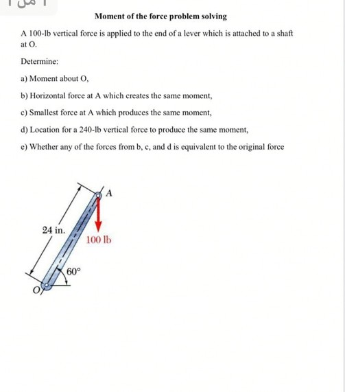 Solved 1 م T Moment of the force problem solving A 100-lb | Chegg.com
