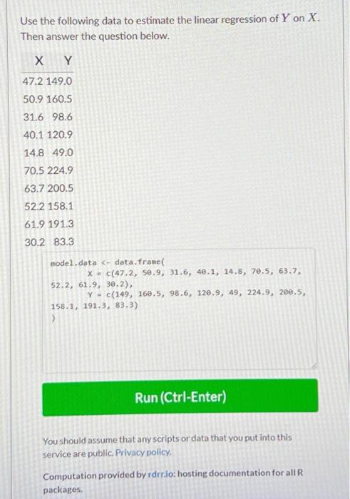 Solved Use the following data to estimate the linear | Chegg.com