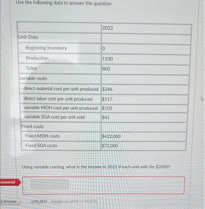 Solved Use the following data to answer the question Using | Chegg.com