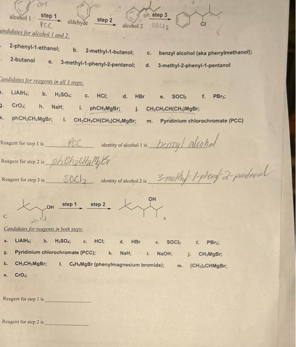 Solved step 1 PCC andidates for alcohol 1 and 2: - | Chegg.com