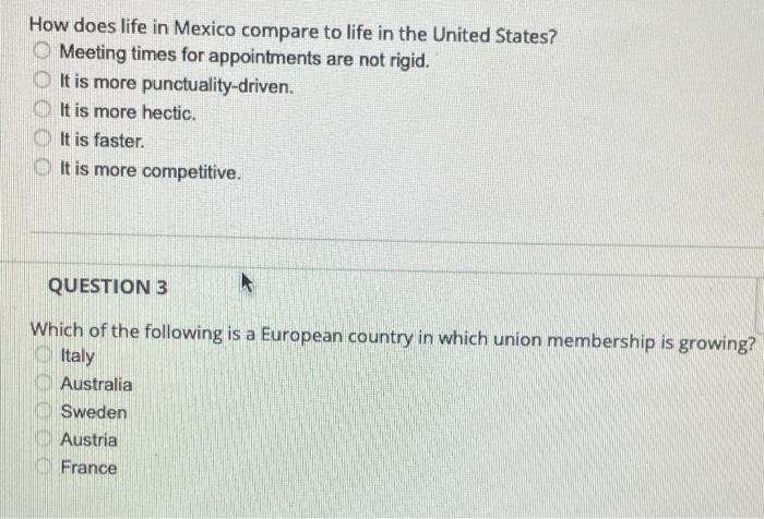 Solved How does life in Mexico compare to life in the United | Chegg.com