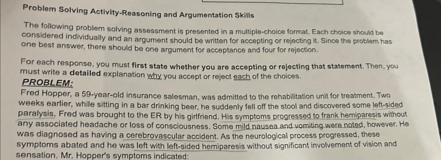 Solved Problem Solving Activity-Reasoning and Argumentation | Chegg.com