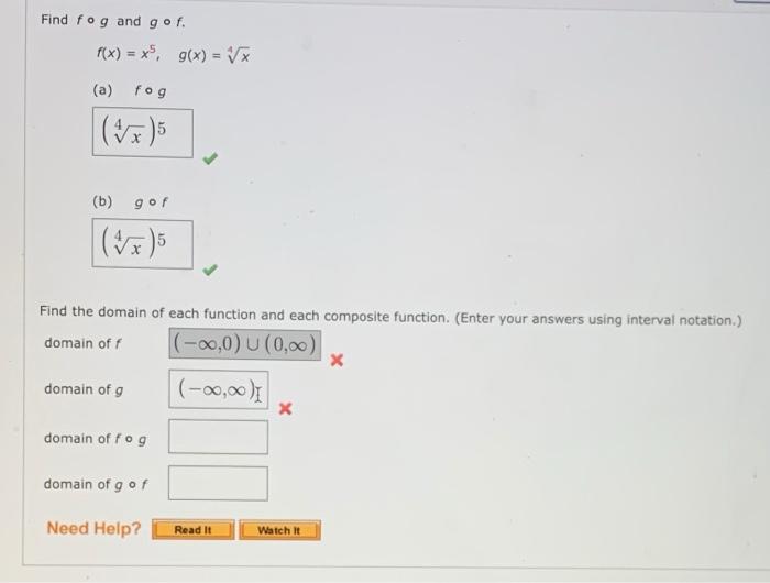 Solved Find fog and gof. f(x) = x, g(x) = VX (a) fog (2) (b) | Chegg.com