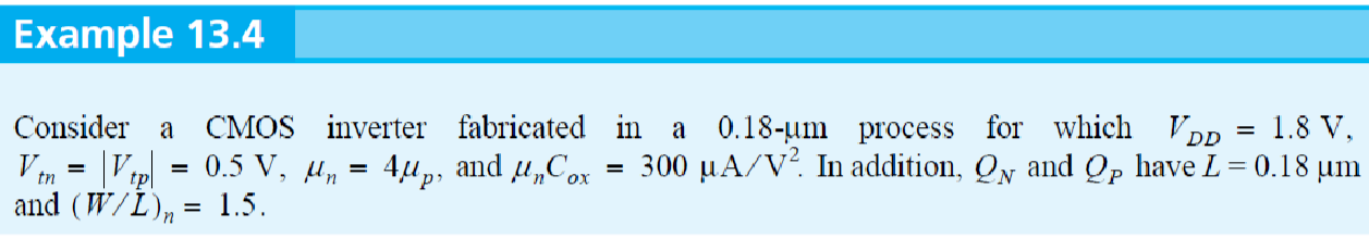 Solved Example 13.4Consider a CMOS inverter fabricated | Chegg.com
