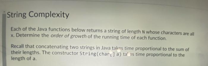 Solved String Complexity Each of the Java functions below | Chegg.com