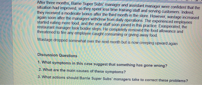 Solved Case Study: BARRIE SUPER SUBS By Steven L. McShane, | Chegg.com