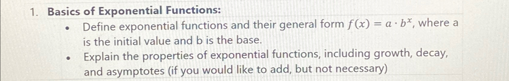 Solved Basics of Exponential Functions:Define exponential | Chegg.com