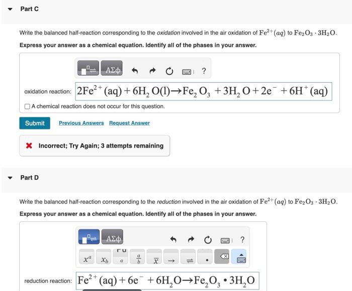 Solved Write the balanced half-reaction corresponding to the | Chegg.com