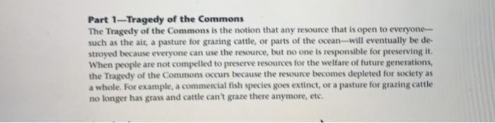 Solved Part 1–Case Study: Tragedy of the Commons Answer the | Chegg.com