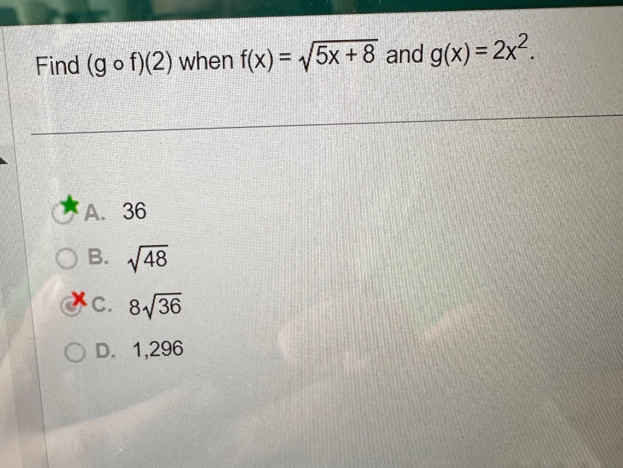 Solved Find (g@f)(2) ﻿when f(x)=5x+82 ﻿and | Chegg.com