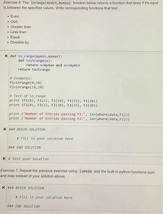 Solved Exercise 6: The inrange (mymin, mymax) function below | Chegg.com