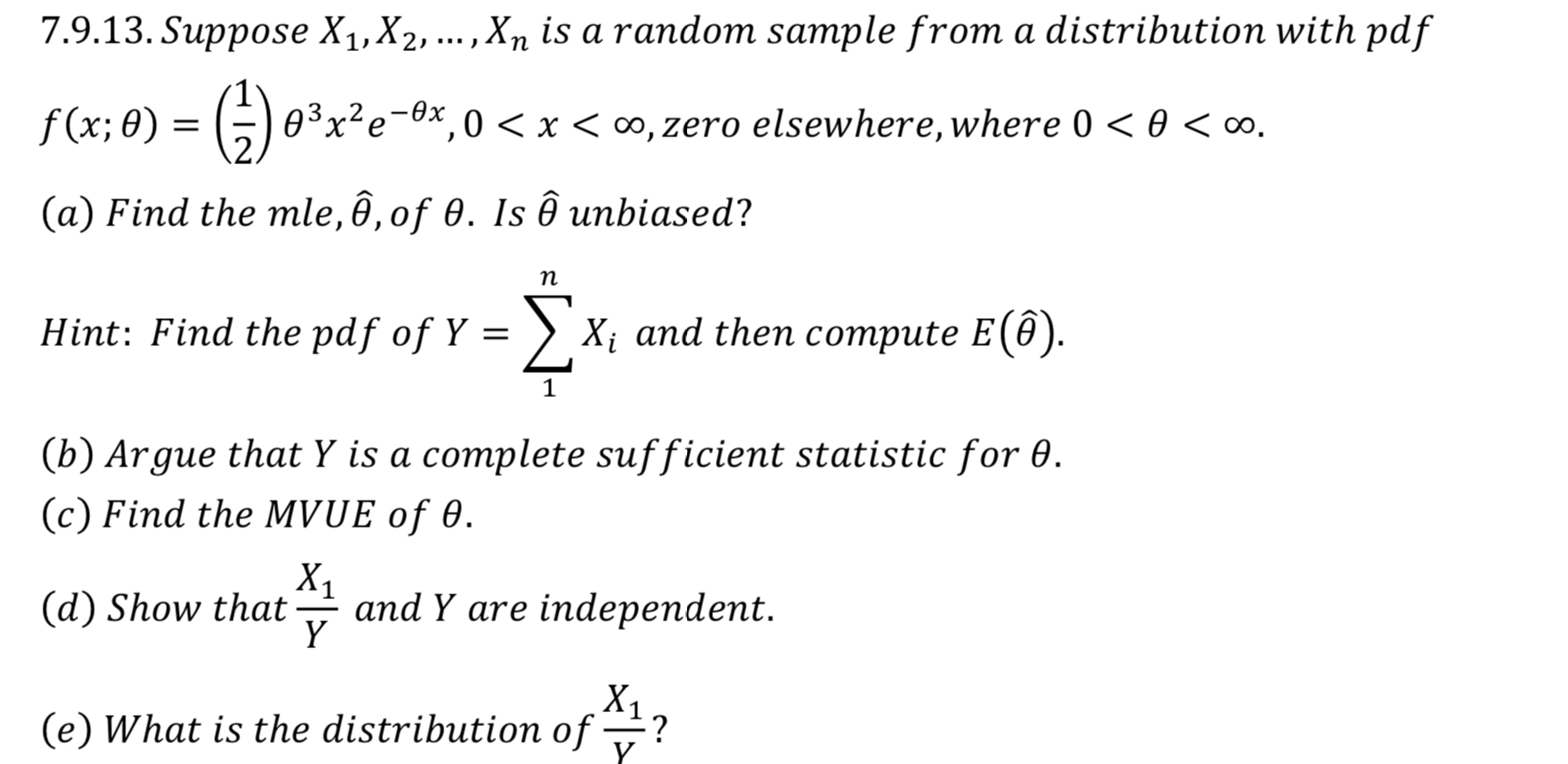 Solved 7.9.13. ﻿Suppose x1,x2,dots,xn ﻿is a random sample | Chegg.com