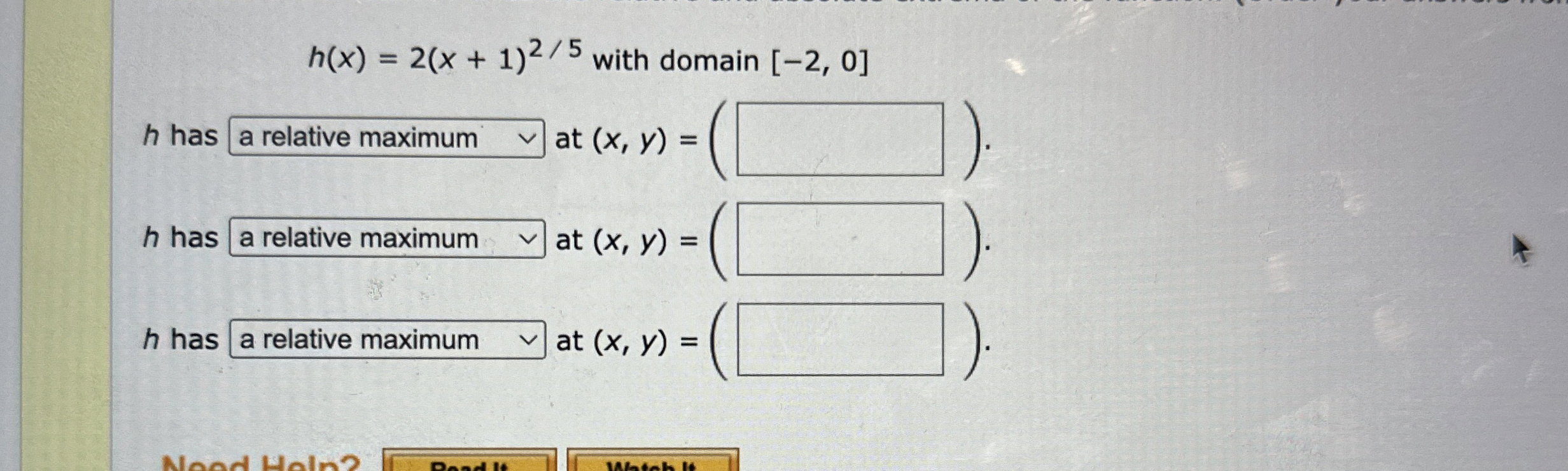 Solved h(x)=2(x+1)25 ﻿with domain -2,0h ﻿has ﻿at | Chegg.com