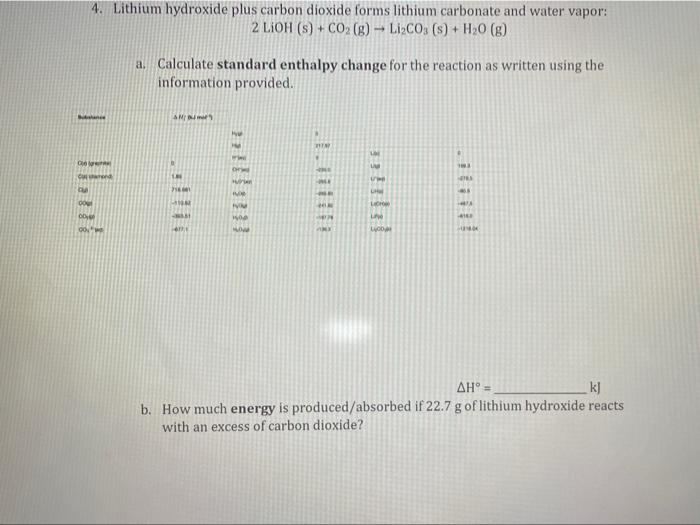 4. Lithium hydroxide plus carbon dioxide forms | Chegg.com