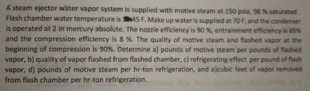 A steam ejector water vapor system is supplied with | Chegg.com