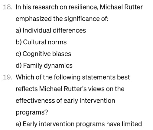 Solved In his research on resilience, Michael Rutter | Chegg.com