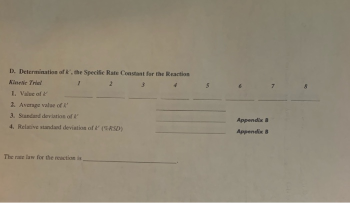 D. Determination of k', the Specific Rate Constant | Chegg.com