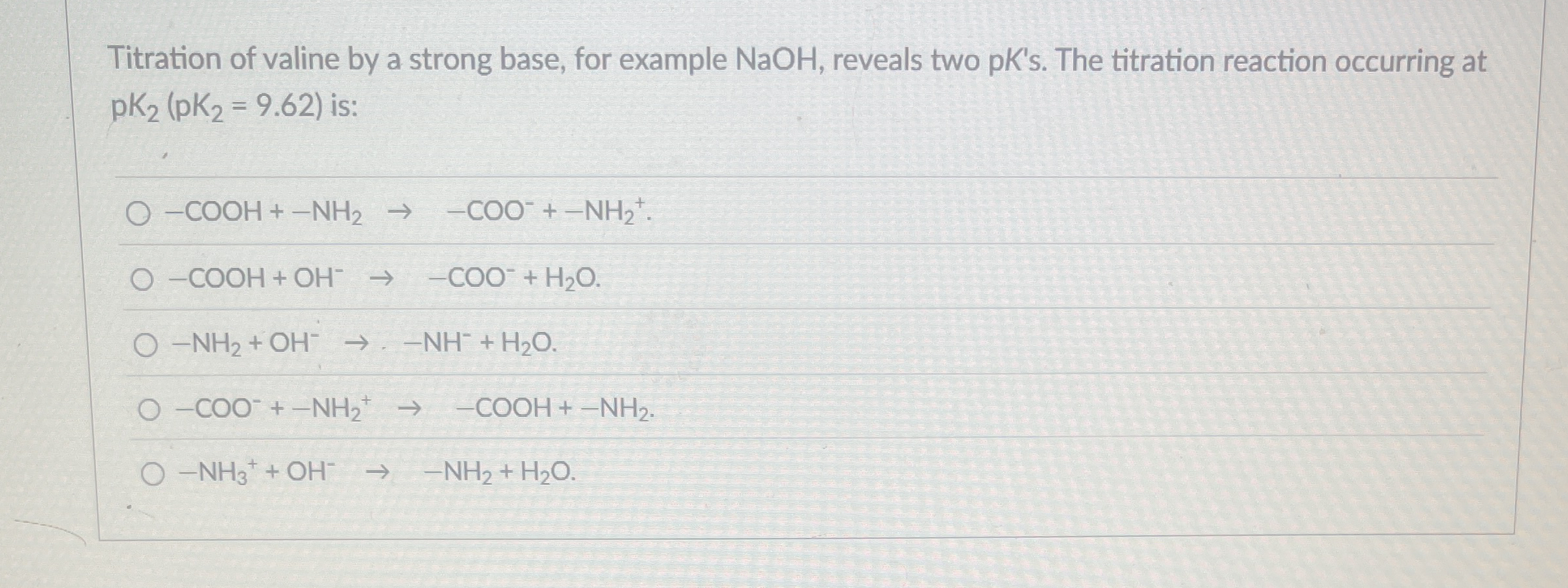 Solved Titration of valine by a strong base, for example | Chegg.com