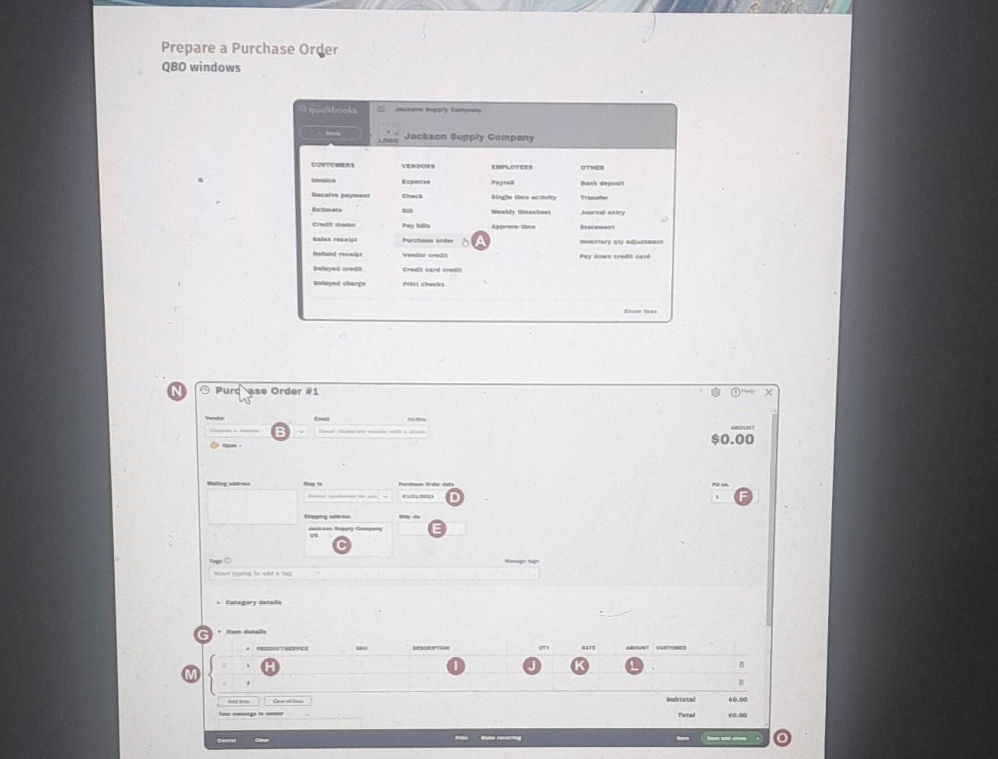 Solved Prepare a Purchase Order The Purchase Order window is | Chegg.com