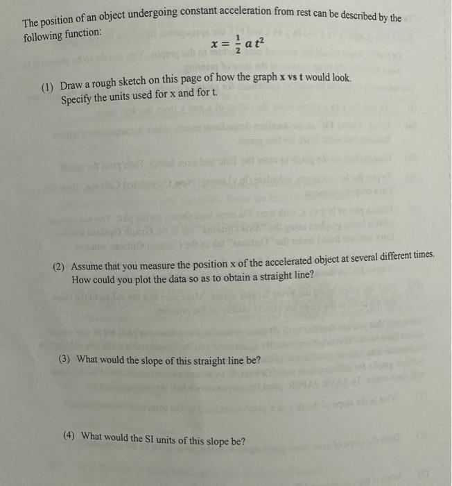 Solved The Position Of An Object Undergoing Constant
