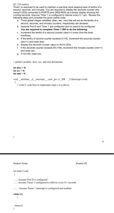 Solved Q3 [18 marks] Timert is assumod to be used to | Chegg.com