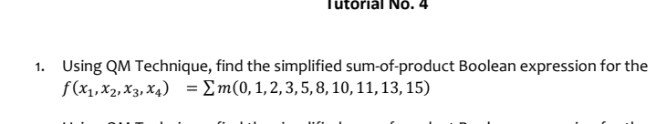 Solved Using QM Technique, find the simplified | Chegg.com
