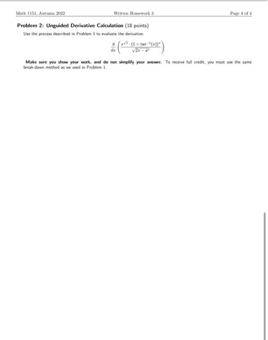 Solved Problem 2: Unguided Derivative Calculation (18 | Chegg.com