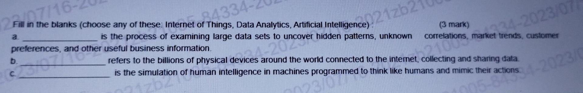Solved Fill in the blanks (choose any of these: Internet of | Chegg.com