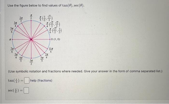 Solved Use the figure below to find values of tan(θ),sec(θ). | Chegg.com