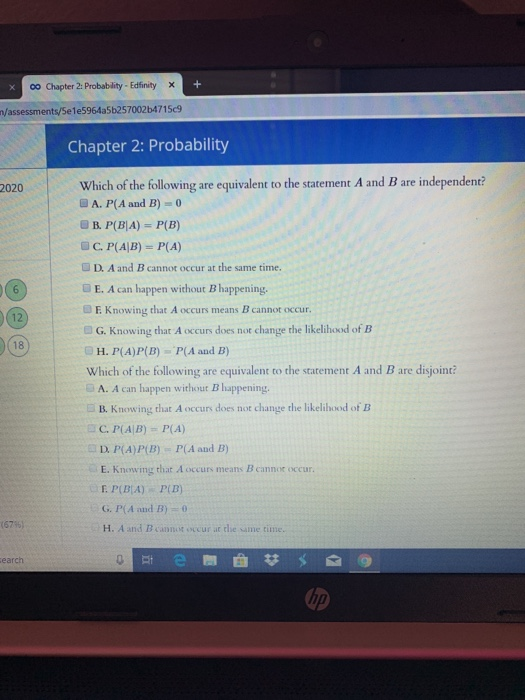 Solved 0 Chapter 2. Probability - Edfinity * | Chegg.com